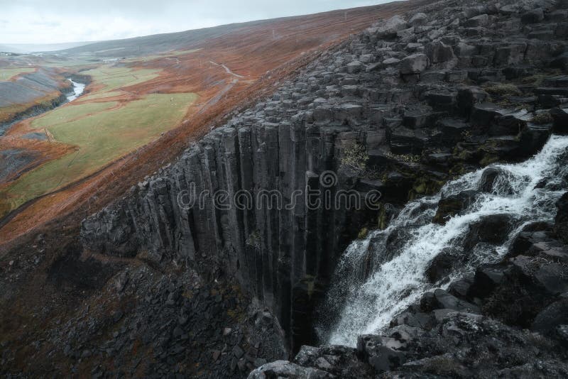 Studlafoss Waterfall with Basalt Columns in Iceland Stock Photo - Image ...