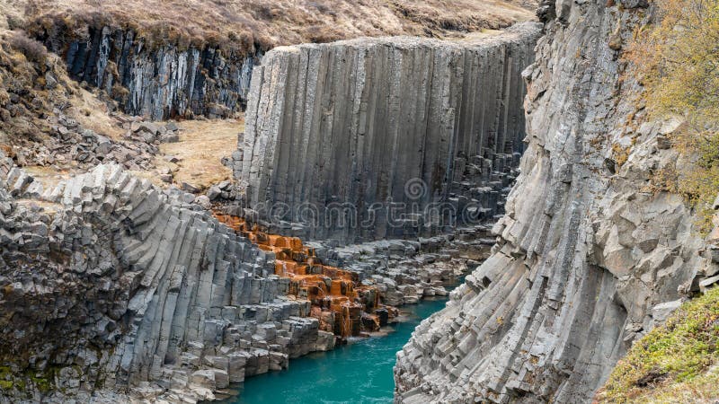 Studlagil Basalt Canyon, with Volcanic Basalt Columns, Iceland Stock ...