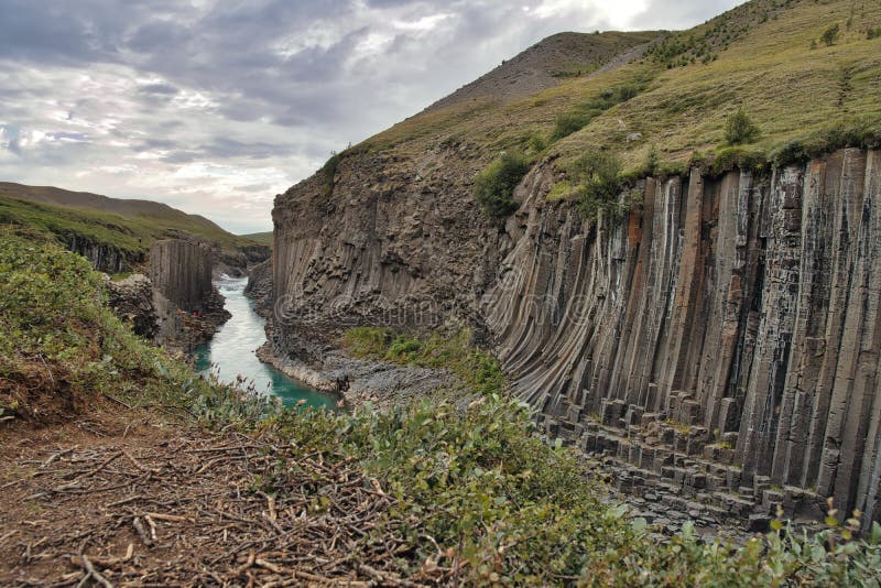 Studlagil Canyon in Iceland, View at the River and the Basalt Columns ...