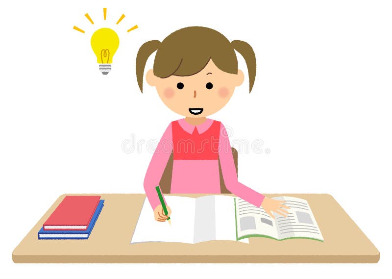 Girl Studying, Understanding Stock Vector - Illustration of desk ...