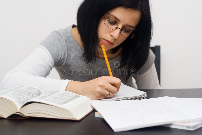 Teenage Girl Studying with Textbooks Stock Photo - Image of high, child ...