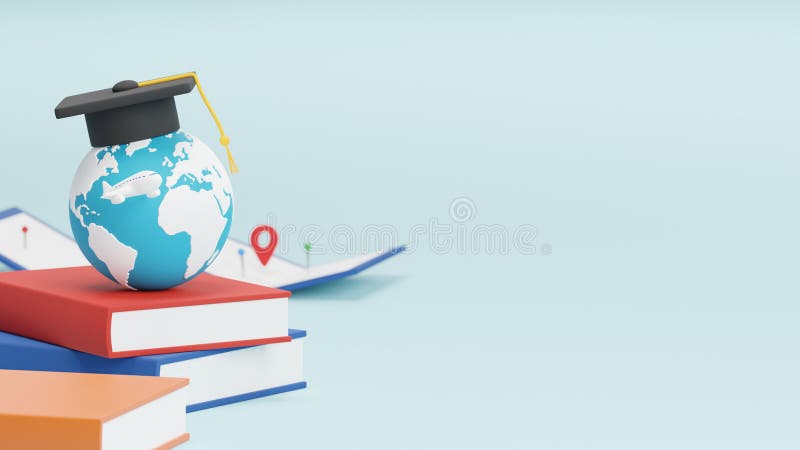 Study Abroad Concept Design of World with Graduation Cap and Plane Map ...