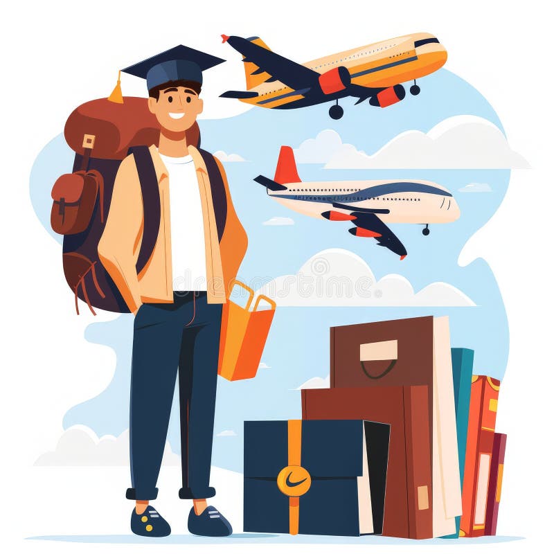 Study Abroad Concept for a Male Student in a Graduation Cap with ...