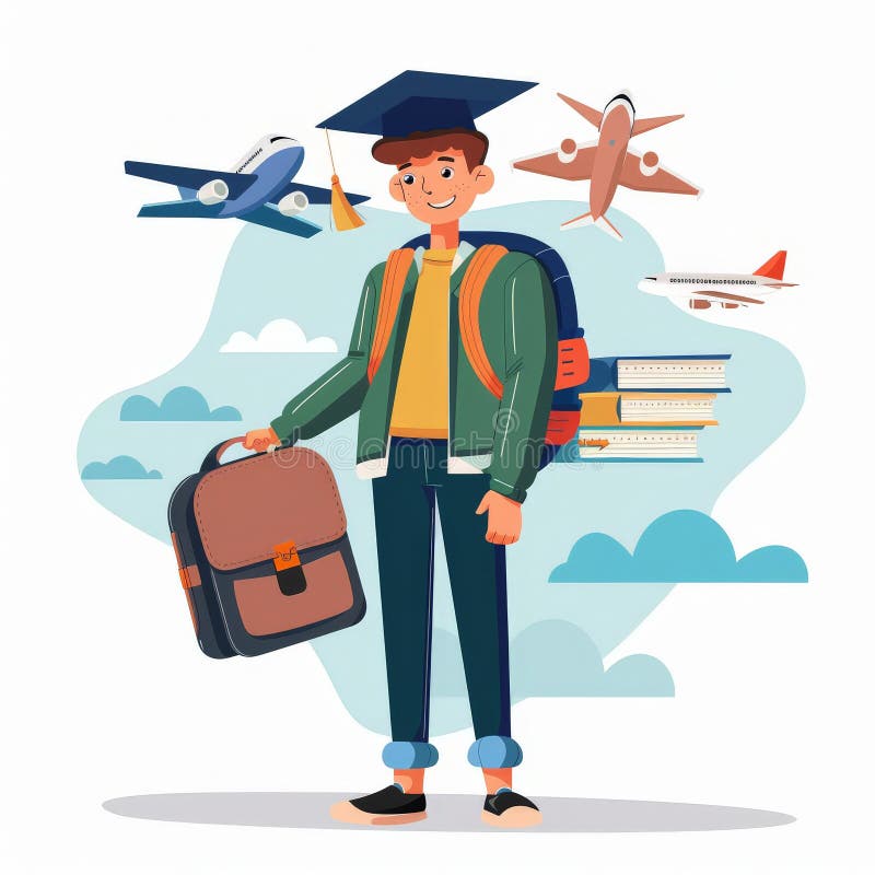 Study Abroad Concept for a Male Student in a Graduation Cap with ...