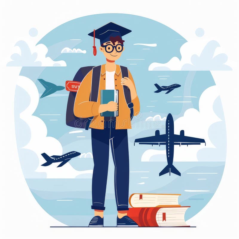 Study Abroad Concept for a Male Student in a Graduation Cap with ...