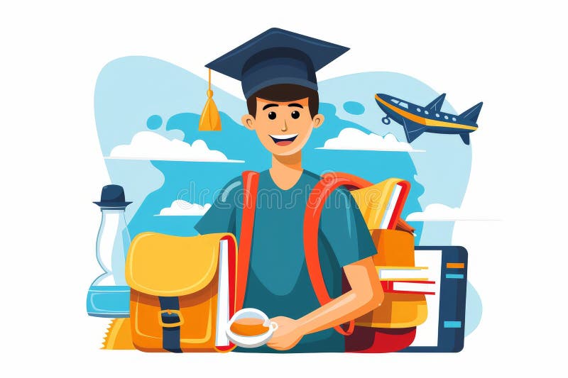 Study Abroad Concept for a Male Student in a Graduation Cap with ...