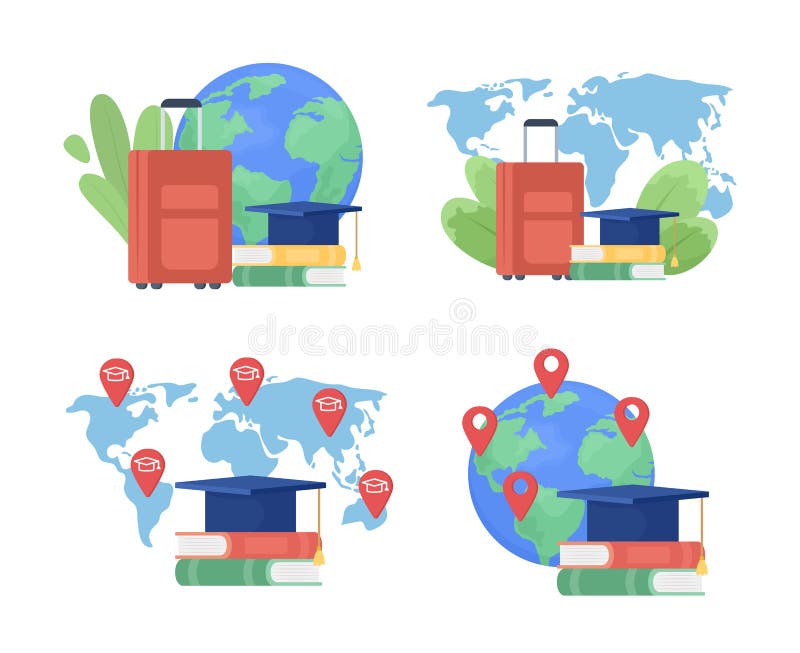 Study Abroad Destinations Flat Concept Vector Illustration Set Stock ...