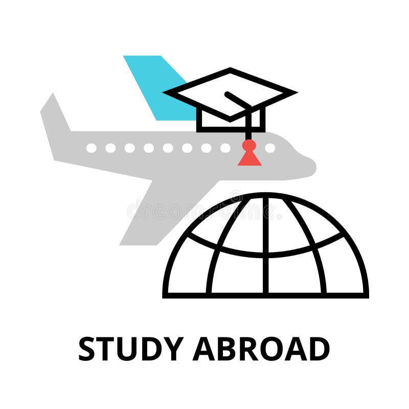 Study Abroad Icon, Flat Thin Line Vector Illustration Stock Vector ...