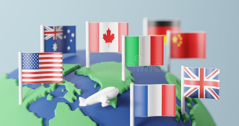 Study Abroad and Travel Concept Design of Country Flag on World 3D ...