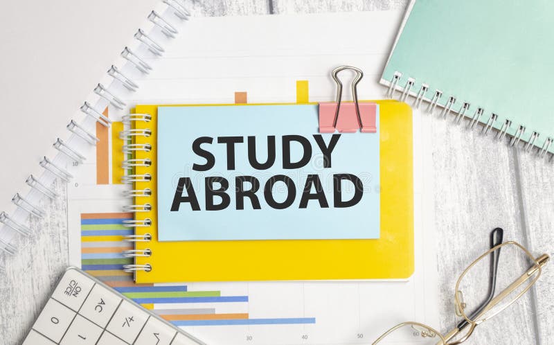 Study Abroad Words on Blue Sticker with Glasses Stock Image - Image of ...