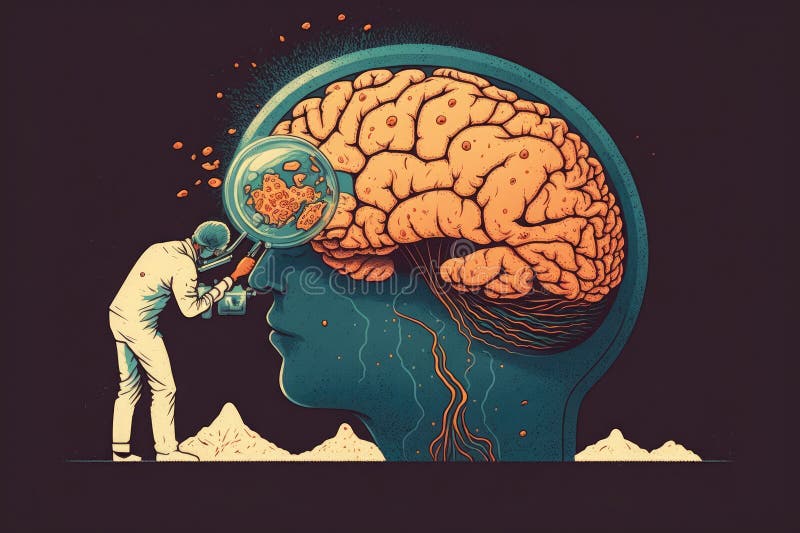 Study and Analysis of the Human Brain. Generative Ai Stock Illustration ...