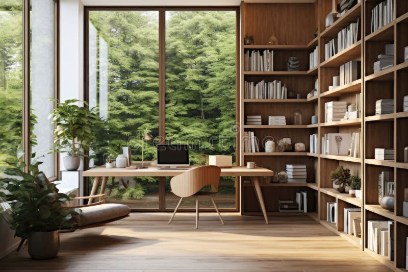 Study Area with Bookshelves and Natural Light Stock Illustration ...
