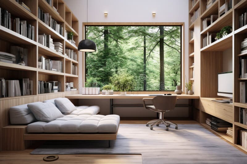 Study Area with Bookshelves and Natural Light Stock Illustration ...