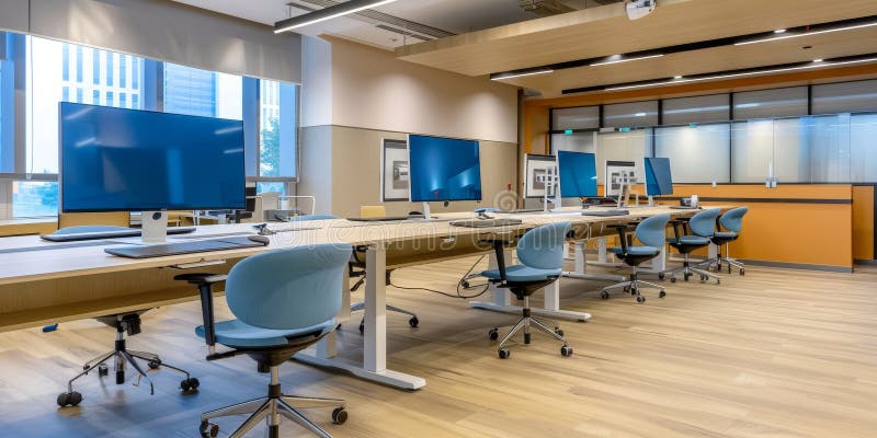 A Study Area with Smart Desks that Adjust Height and Angle for ...