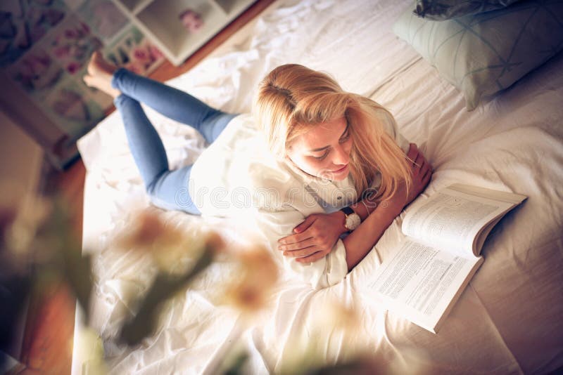 Study in bed is relaxing. stock photo. Image of study - 120858330