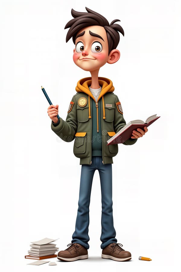 Study with a Book and Pencil Stock Illustration - Illustration of ...