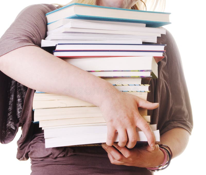 Student with Heavy Study Load of Books Stock Photo - Image of ...