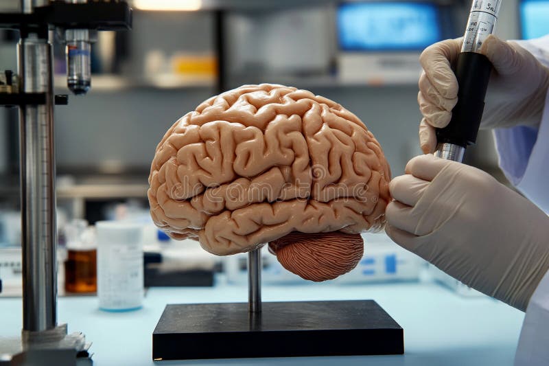 Study of Brain Anatomy Using a Microscope in a Laboratory Setting Stock ...
