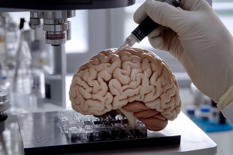 Study of Brain Anatomy Using a Microscope in a Laboratory Setting Stock ...