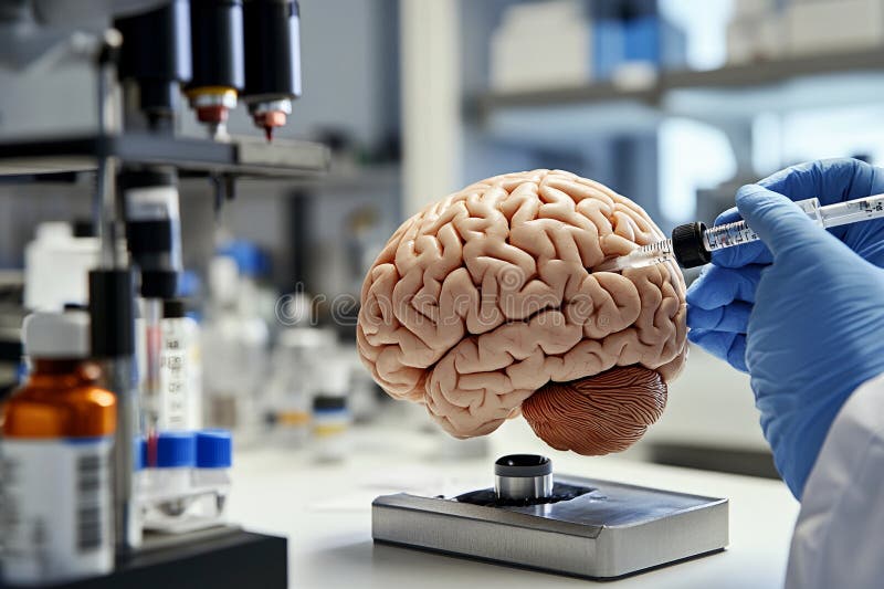 Study of Brain Anatomy Using a Microscope in a Laboratory Setting Stock ...