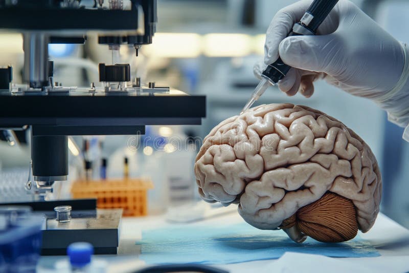 Study of Brain Anatomy Using a Microscope in a Laboratory Setting Stock ...