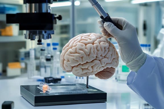 Study of Brain Anatomy Using a Microscope in a Laboratory Setting Stock ...
