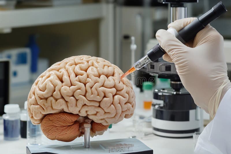 Study of Brain Anatomy Using a Microscope in a Laboratory Setting Stock ...