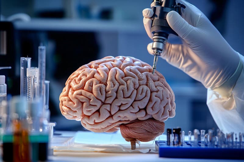 Study of Brain Anatomy Using a Microscope in a Laboratory Setting Stock ...