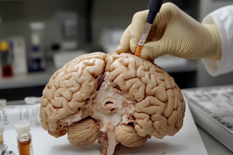 Study of Brain Anatomy Using a Microscope in a Laboratory Setting Stock ...