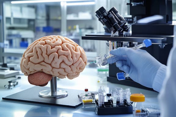Study of Brain Anatomy Using a Microscope in a Laboratory Setting Stock Image - Image of ...