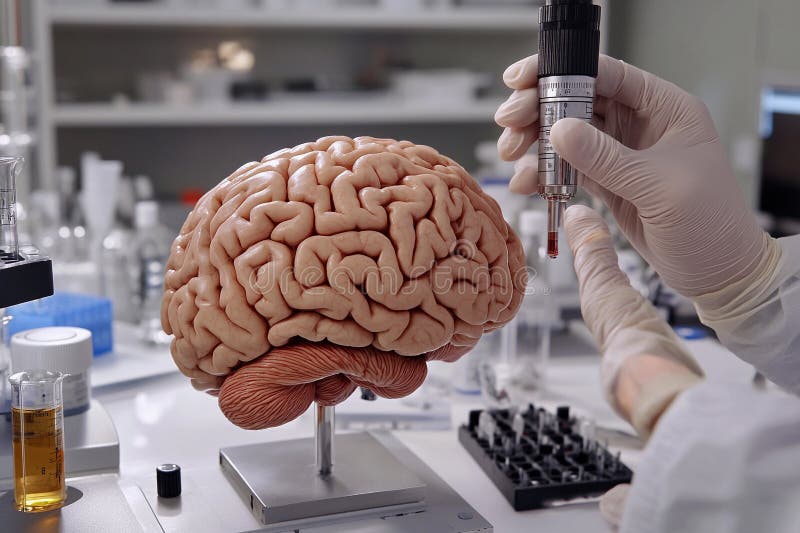 Study of Brain Anatomy Using a Microscope in a Laboratory Setting Stock ...