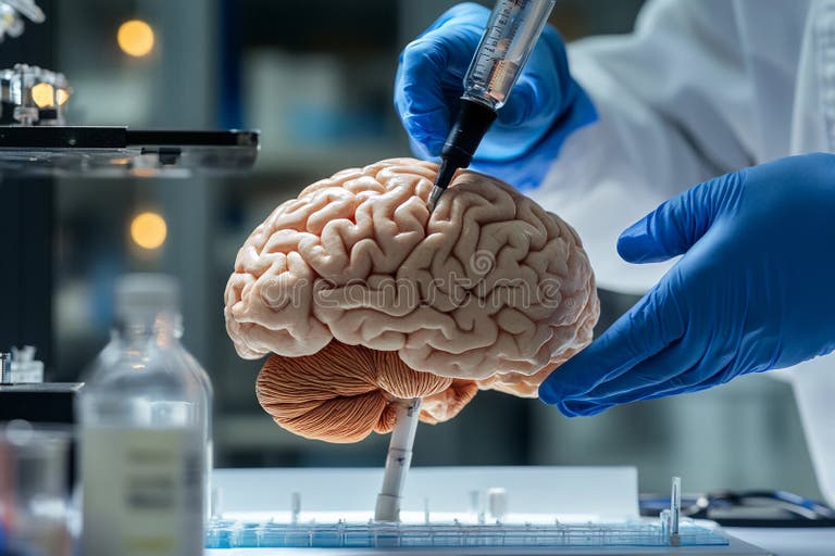 Study of Brain Anatomy Using a Microscope in a Laboratory Setting Stock ...