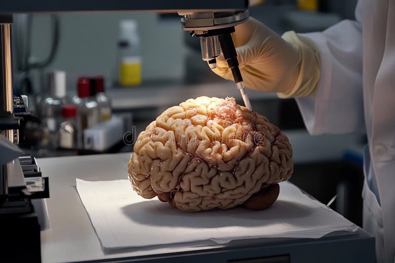 Study of Brain Anatomy Using a Microscope in a Laboratory Setting Stock ...