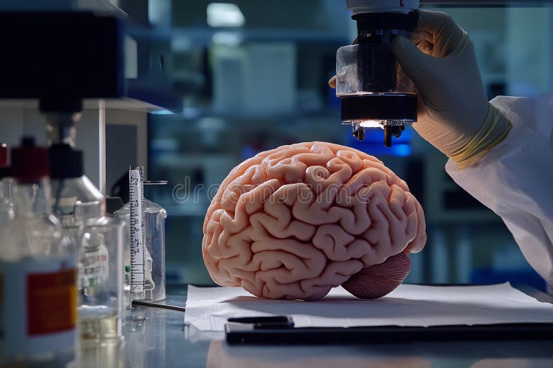 Study of Brain Anatomy Using a Microscope in a Laboratory Setting Stock ...