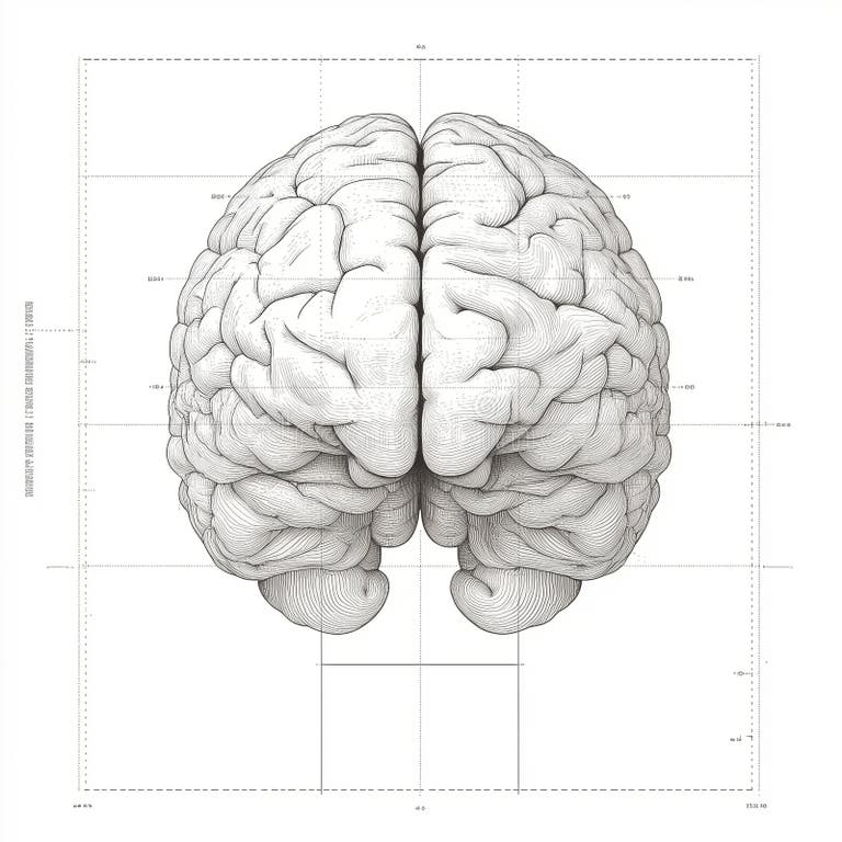 Study of the Brain. Front View. Drawing on a Sheet of Paper Stock ...