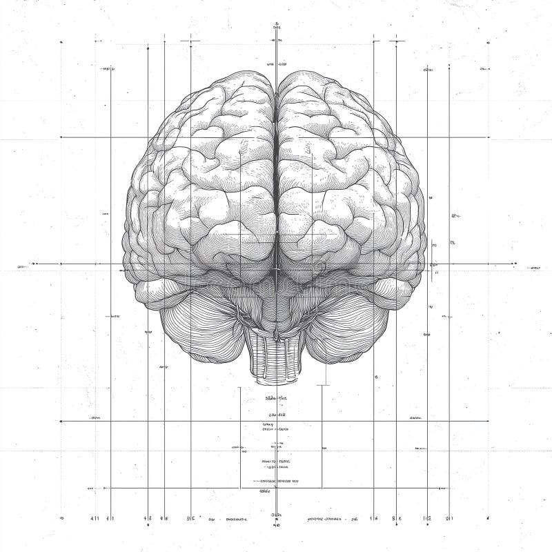 Study of the Brain. Front View. Drawing on a Sheet of Paper Stock ...