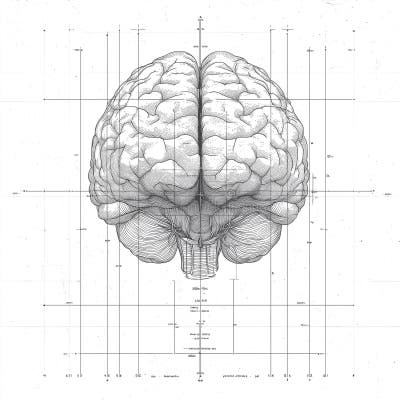 Study of the Brain. Front View. Drawing on a Sheet of Paper Stock ...