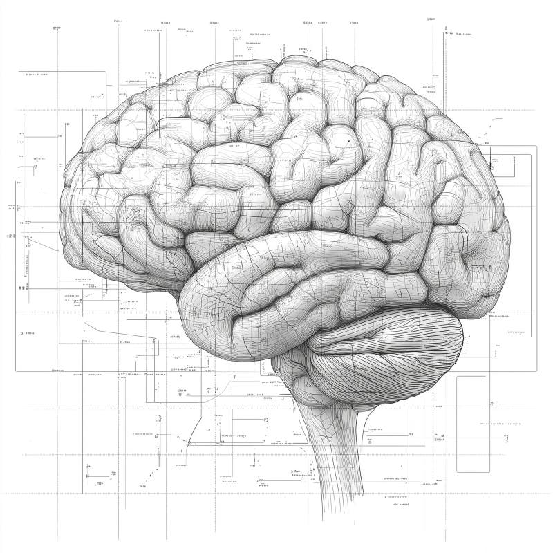 Study of the Brain Seen from the Side. Drawing on a Sheet of Paper ...