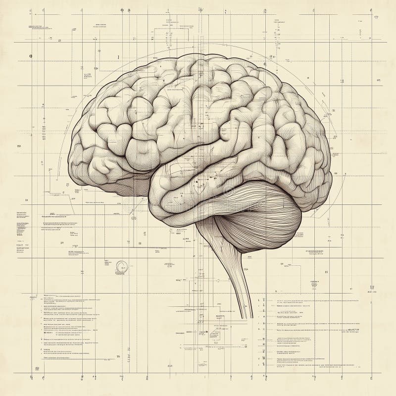 Study of the Brain Seen from the Side. Drawing on a Sheet of Paper ...