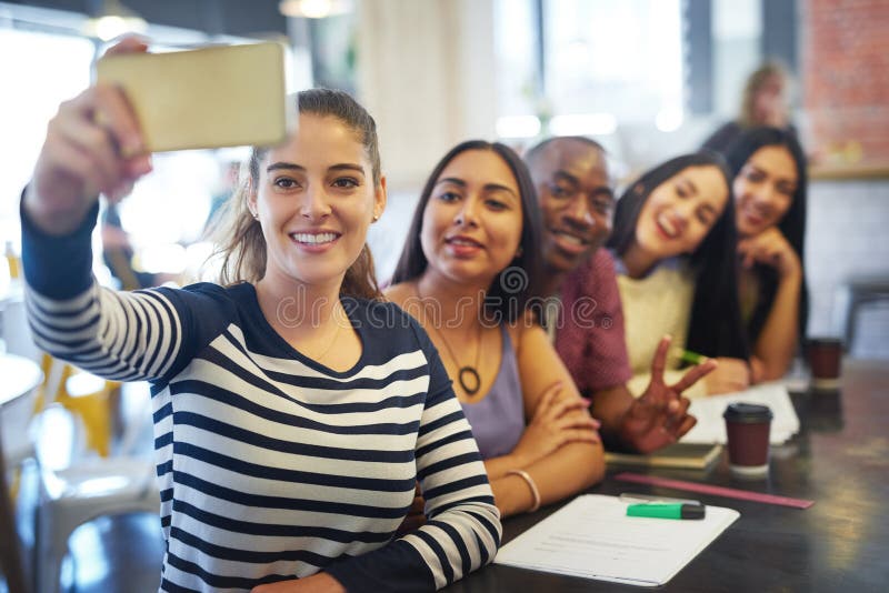 Study Breaks are Our Selfie Time. a Group of College Students Posing ...