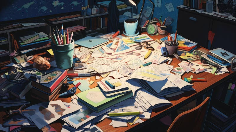 Study classroom desk stock illustration. Illustration of textbooks ...