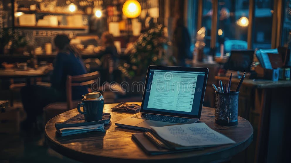 Study coffee shop computer stock illustration. Illustration of vintage ...