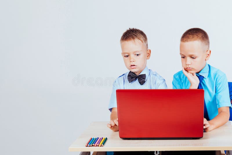 Study on the Computer Two Boys at School Stock Photo - Image of kids ...