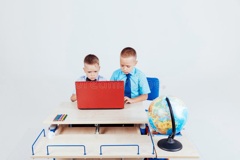 Study on the Computer Two Boys at School Stock Photo - Image of boys ...