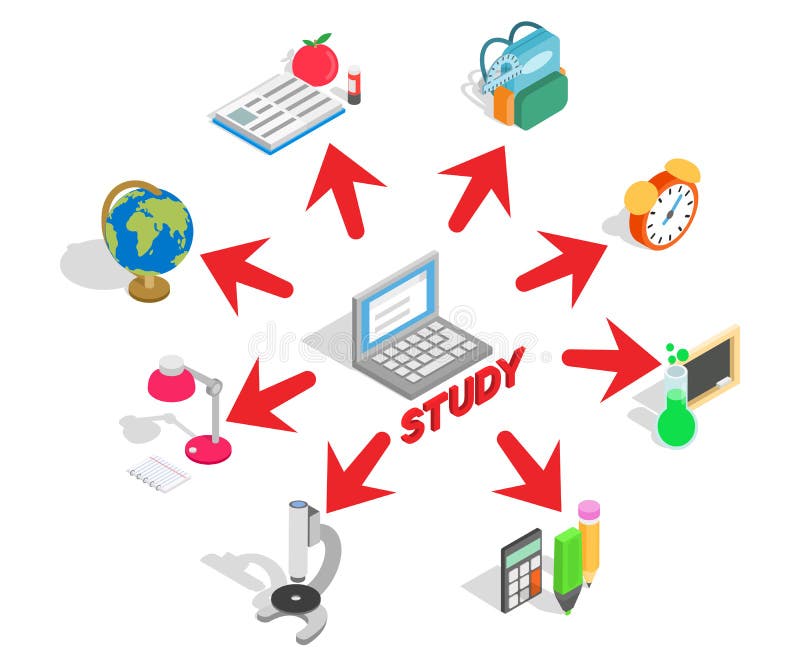 Study Concept Banner, Isometric Style Stock Vector - Illustration of ...