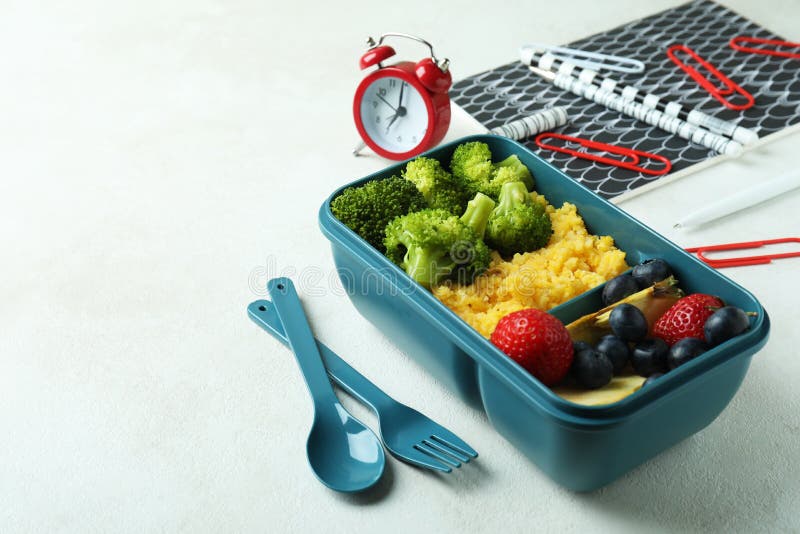 Study Concept with Lunch Box on White Textured Stock Image - Image of ...