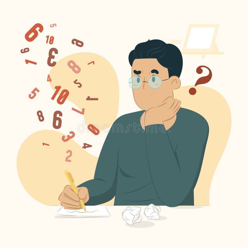 Study Concept a Man Doing Calculations Illustration Stock Vector ...