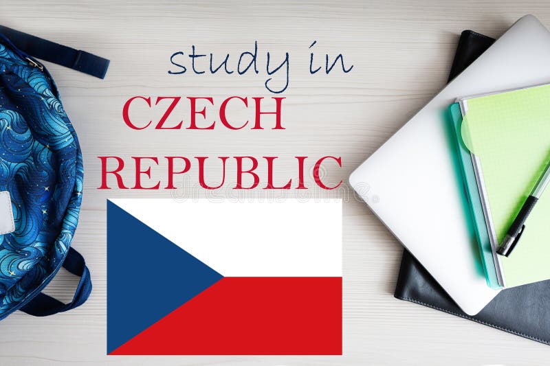 Study in Czech Republic. Background with Notepad, Laptop and Backpack Stock Image - Image of ...