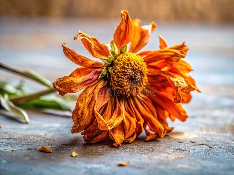 A Study in Decay Closeup of a Withered Orange Flower on a Flat Surface ...