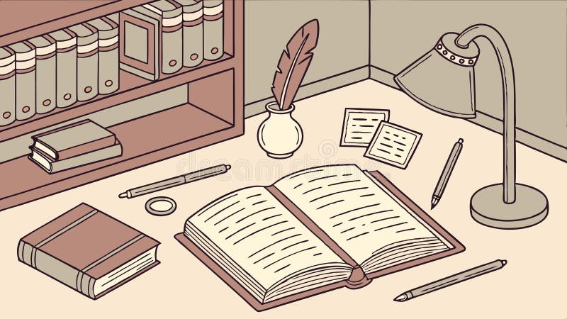 Study Desk with Book, Education and Learning for Academic Themes Vector ...